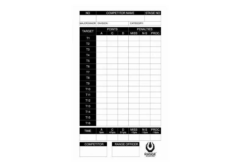 IPSC Score Sheet - 100 Pcs | Offset 80g Paper | 12x20 cm | Range Solutions